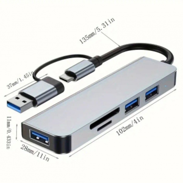 Karta o‘quvchi USB HUB+ Card reader 5in1 USB+ Type C | Olcha